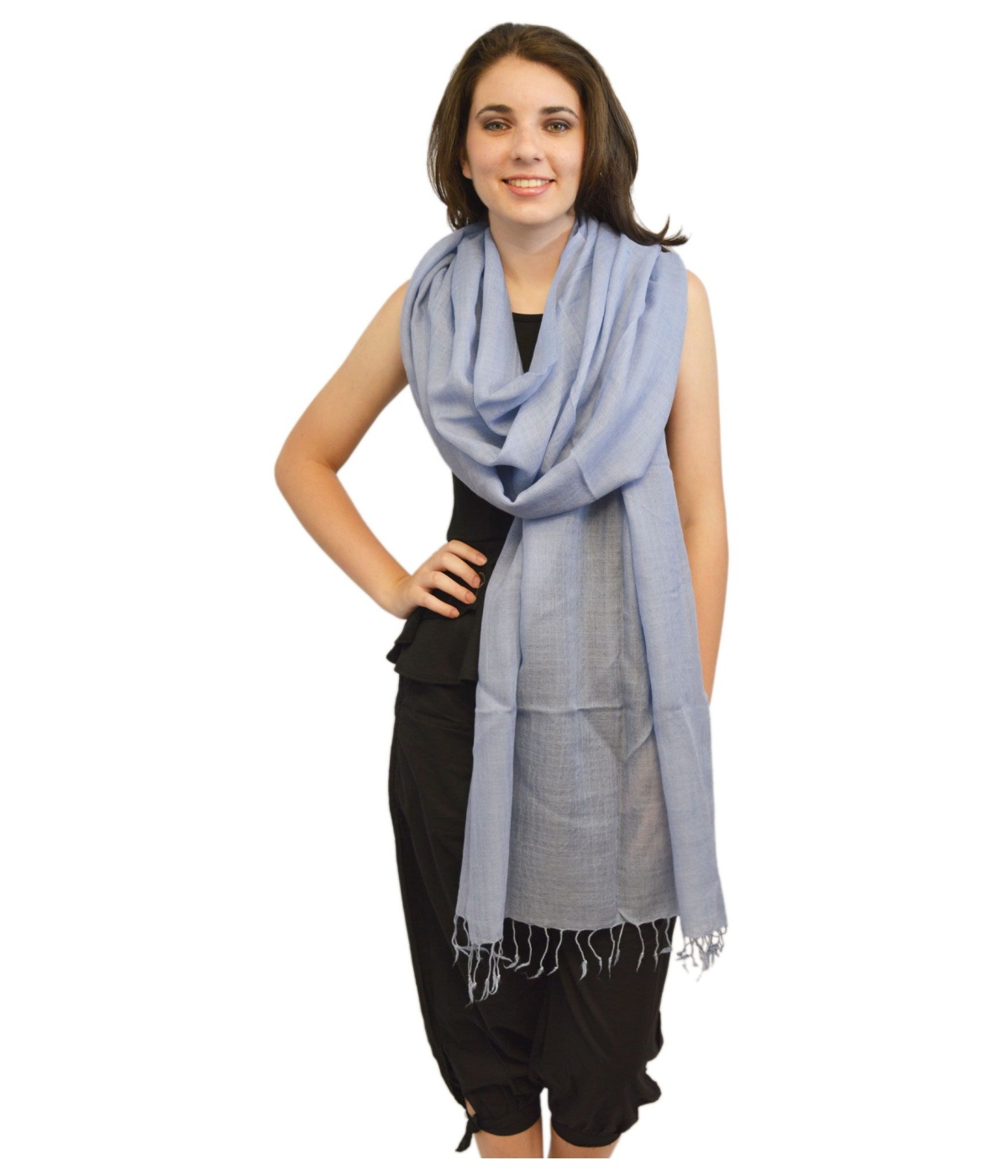 Pure Kashmiri Silk and Wool Purple Stole Scarf - International Costumes
